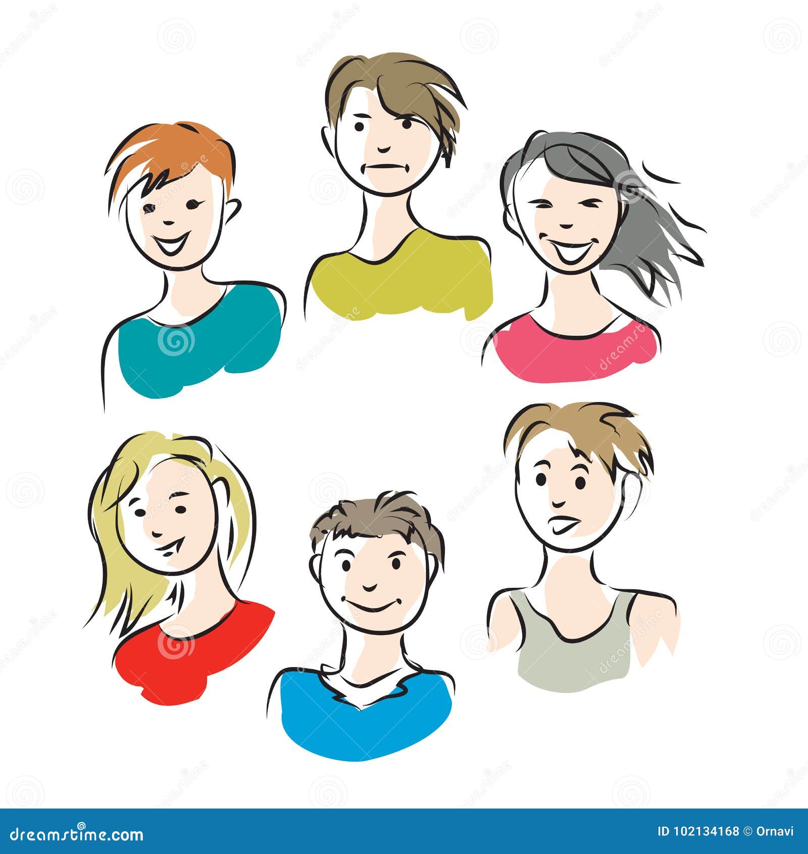 Group Of 6 Friends Cartoon