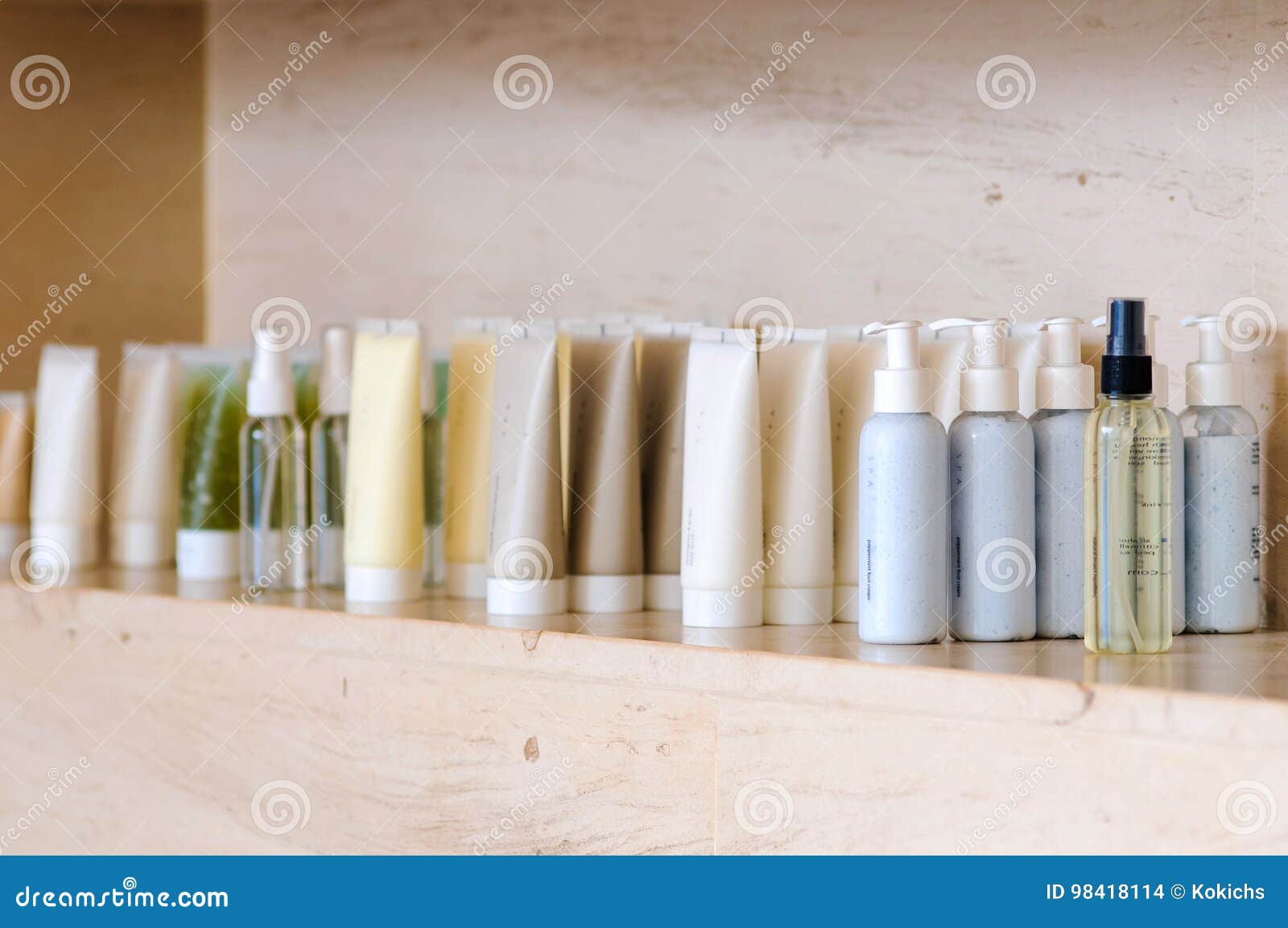 Group of Skin Care Container Products on Marble Shelf Stock Photo ...