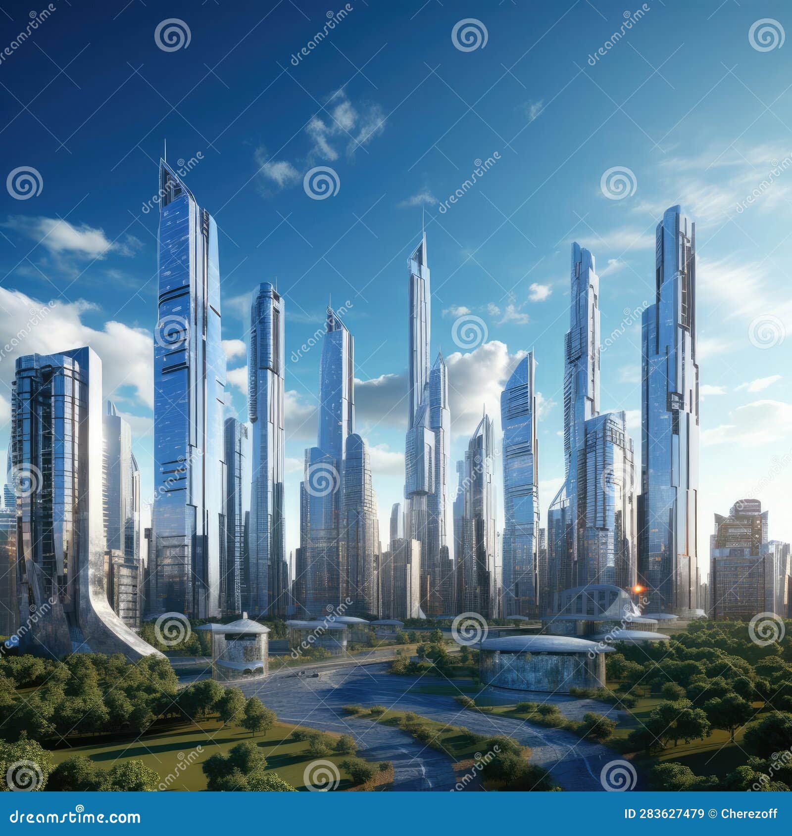 A Group of Skyscrapers of the Future Stock Illustration - Illustration ...