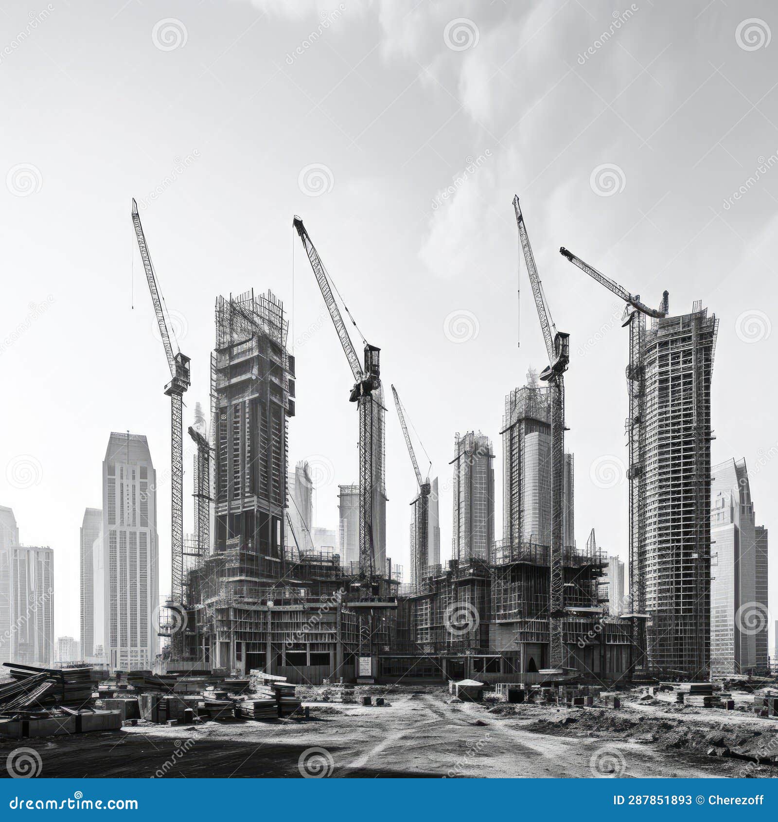 A Group of Skyscrapers Under Construction Stock Illustration ...