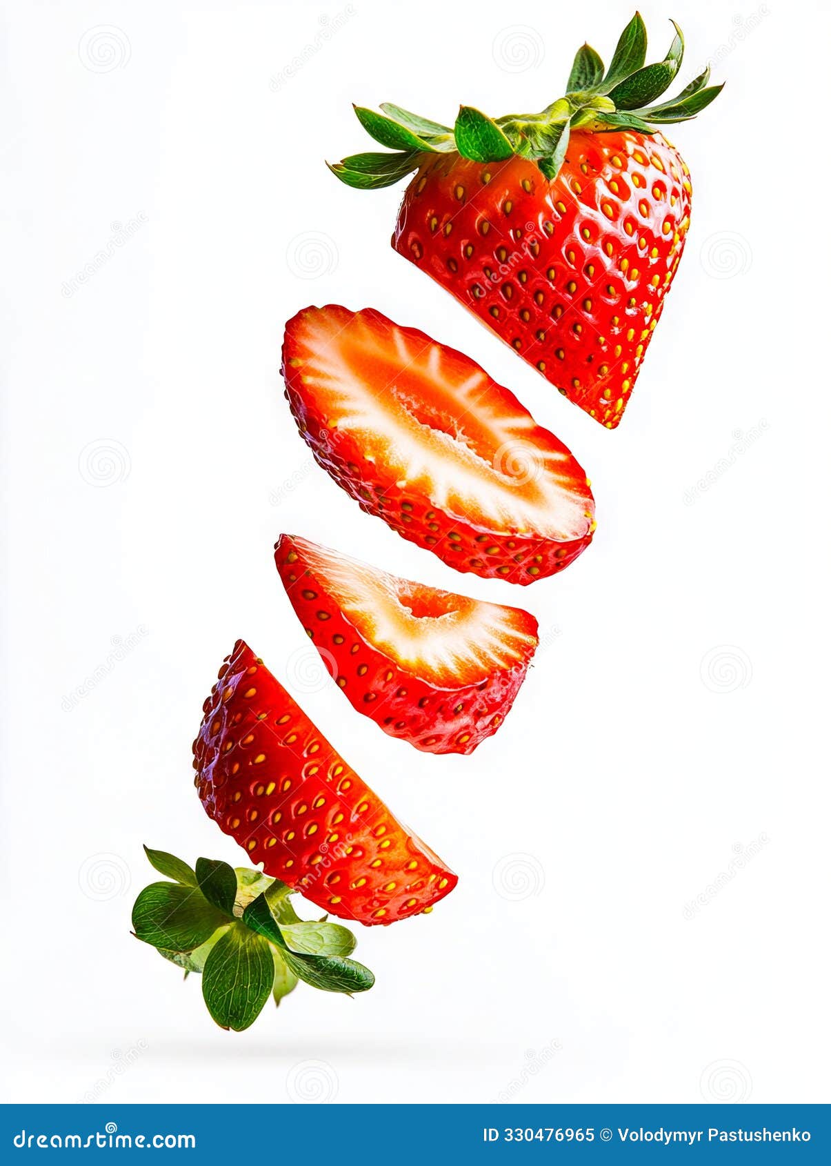 A Group of Sliced Strawberries Flying in the Air Stock Image - Image of ...