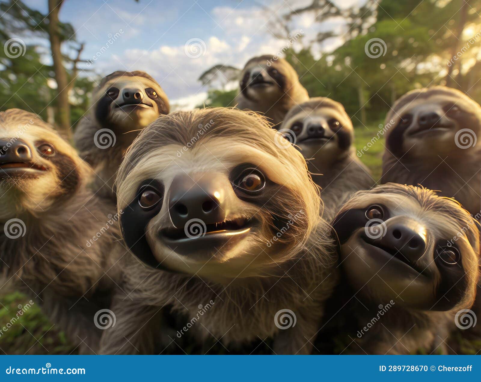 A group of sloths stock illustration. Illustration of drawing - 289728670