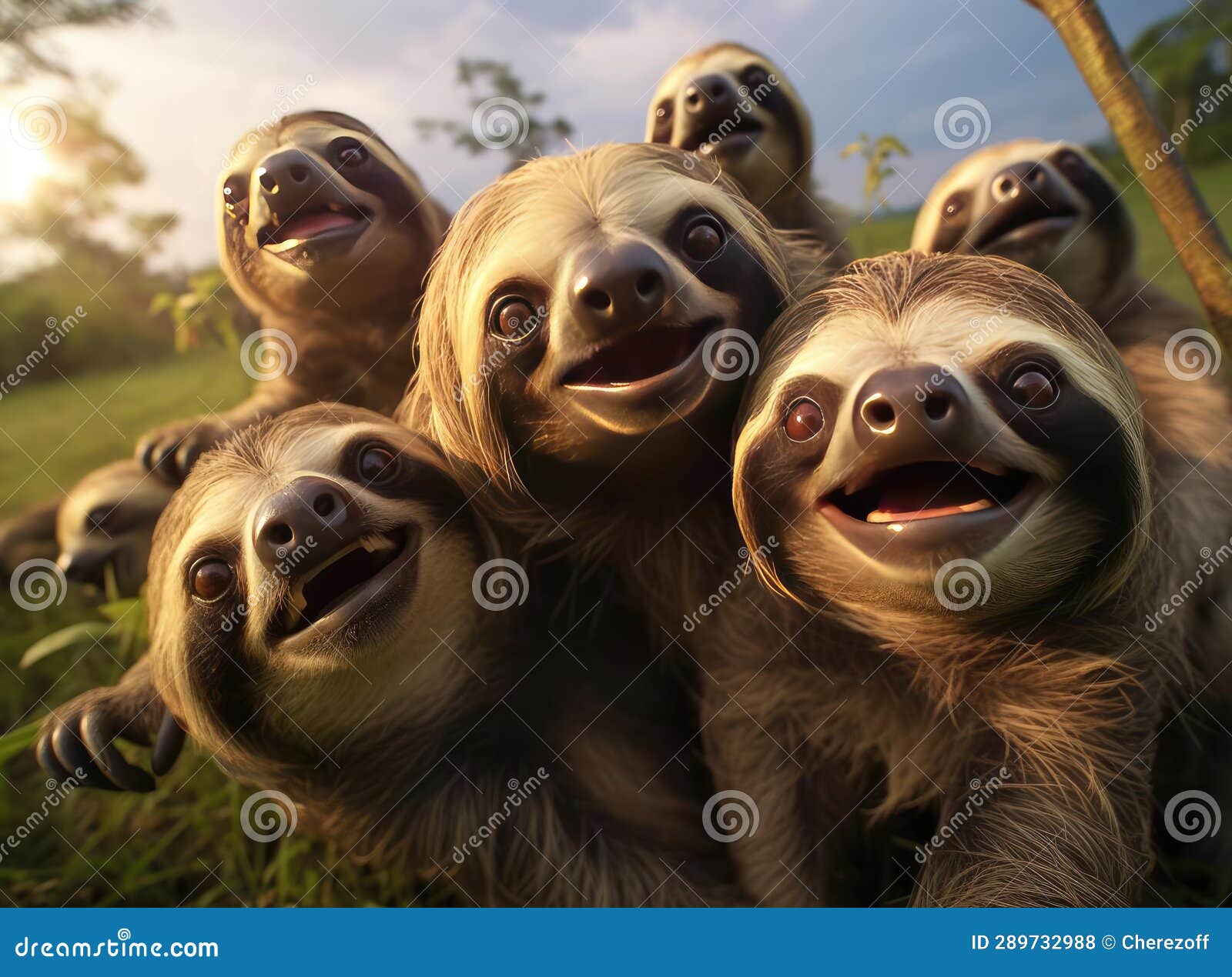 A group of sloths stock photo. Image of wild, group - 289732988