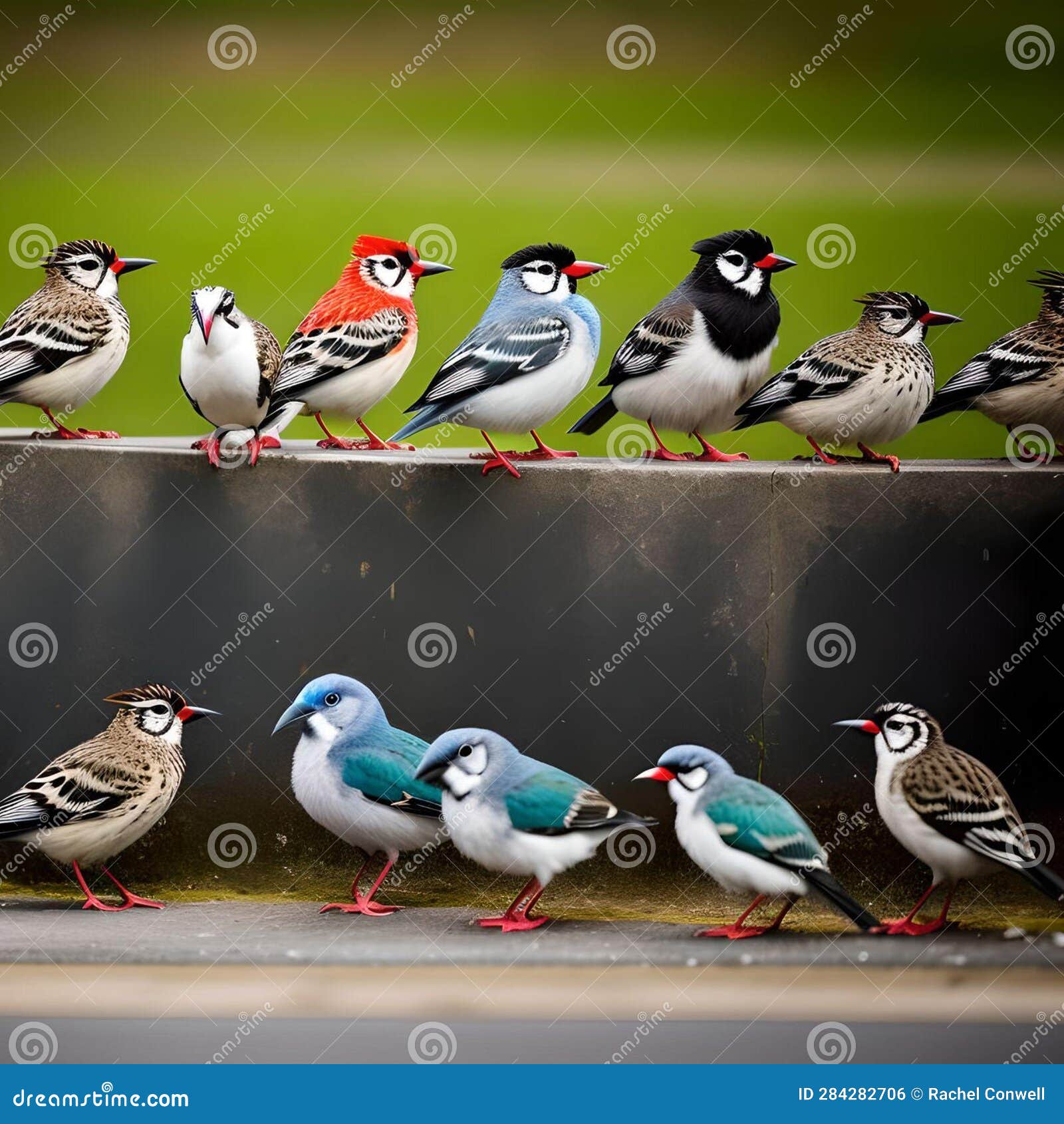 Group of Small Birds Sitting on a Sidewalk Stock Illustration ...