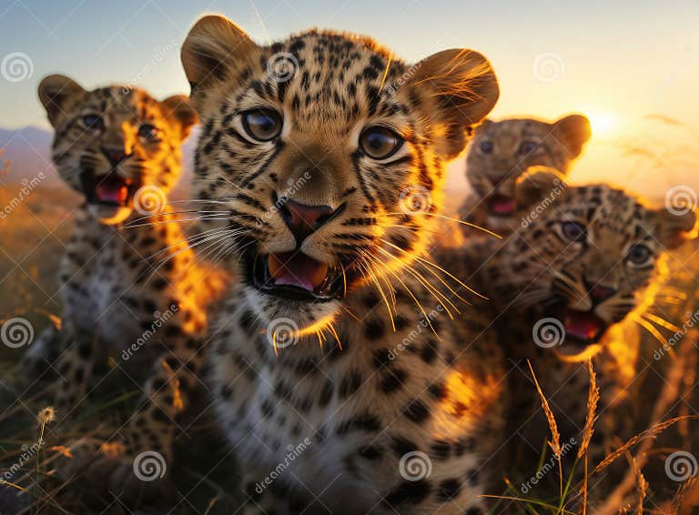A group of small leopards stock illustration. Illustration of africa ...