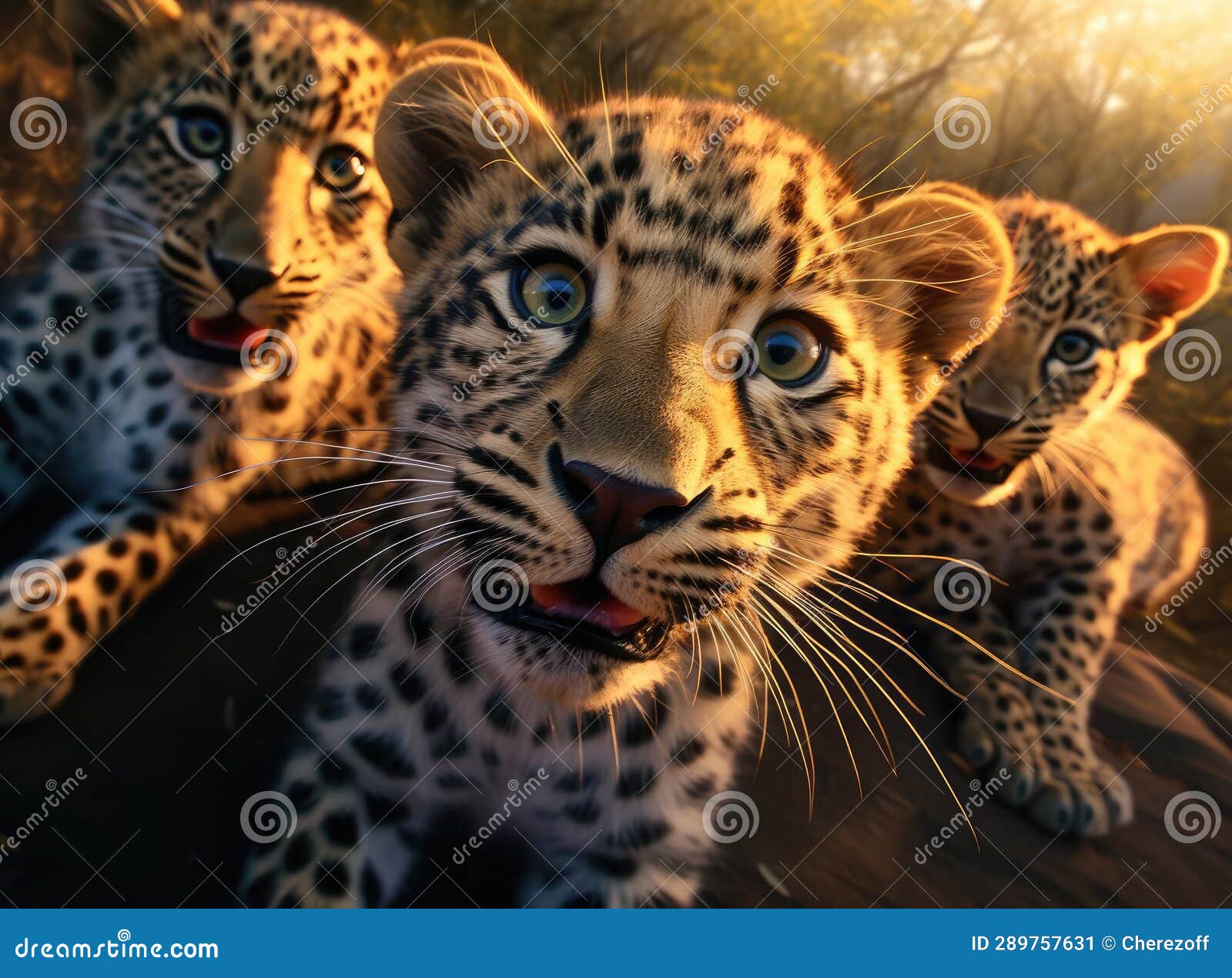 A group of small leopards stock image. Image of forest - 289757631
