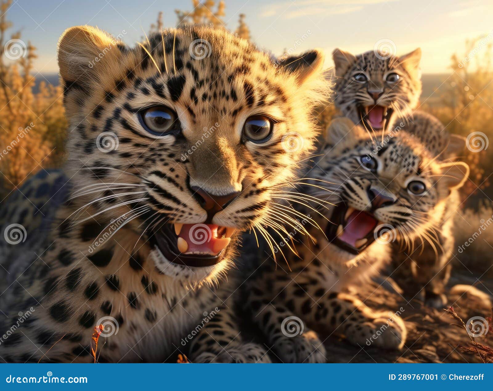 A group of small leopards stock image. Image of collection - 289767001