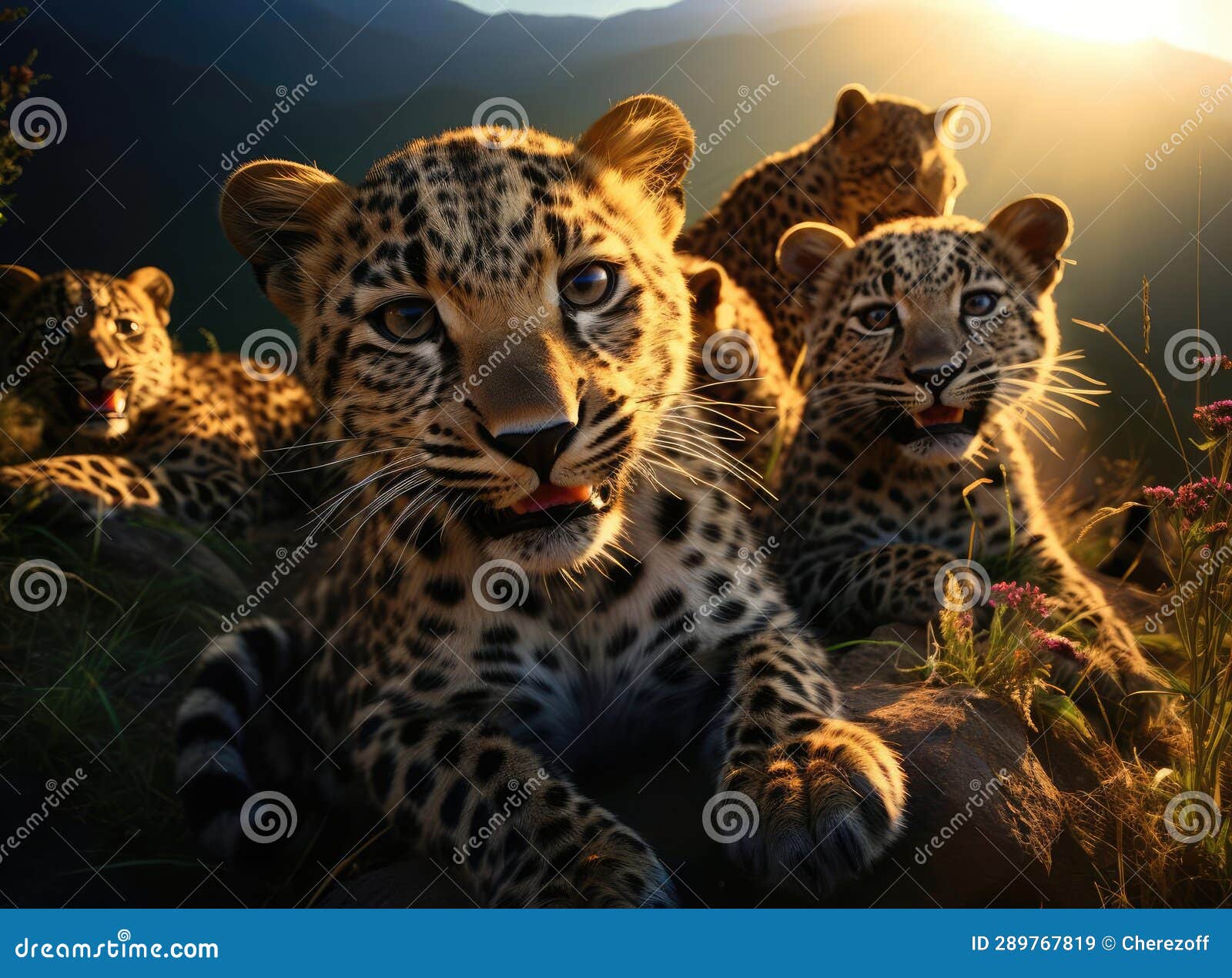 A group of small leopards stock image. Image of outdoors - 289767819