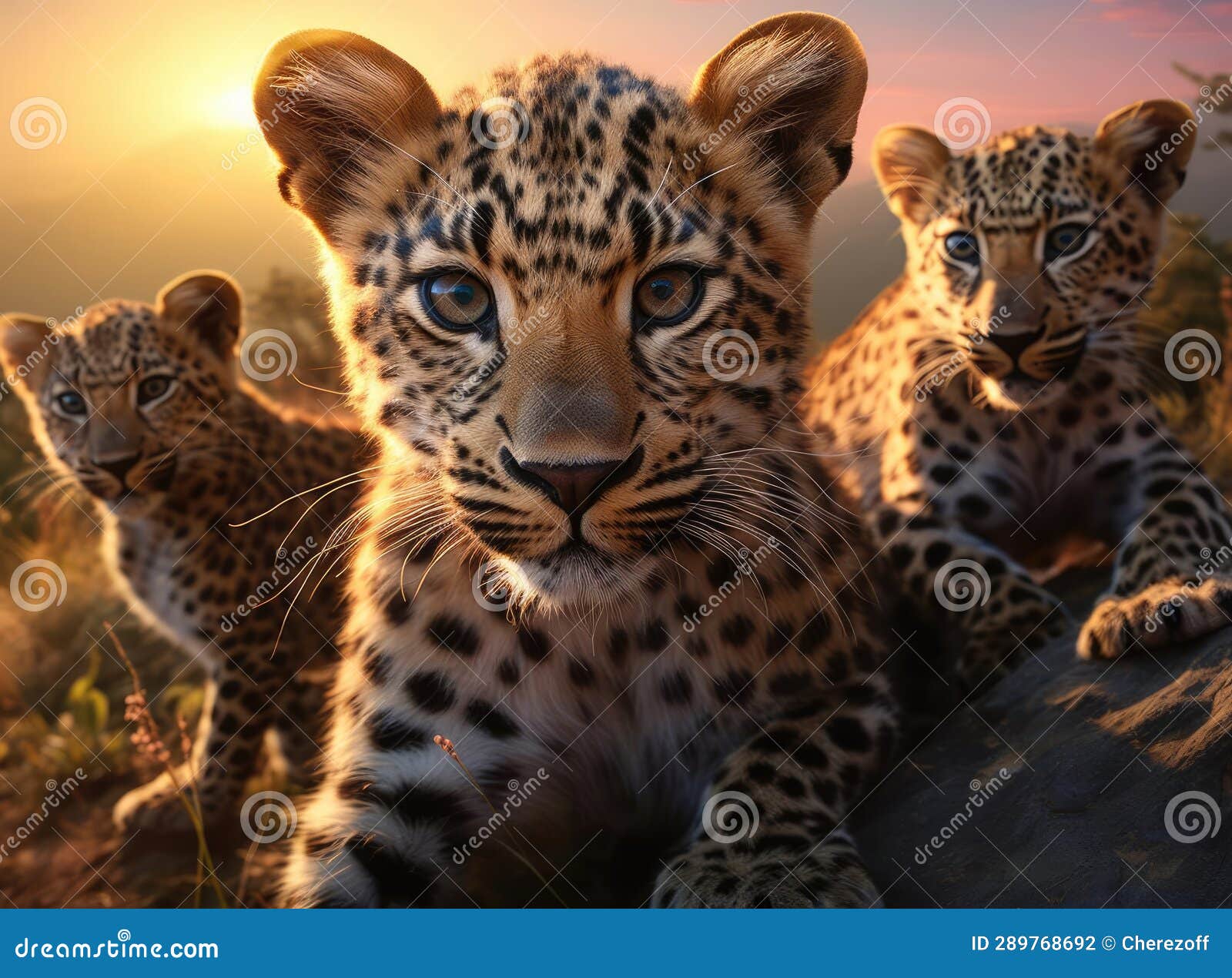 A group of small leopards stock photo. Image of wild - 289768692