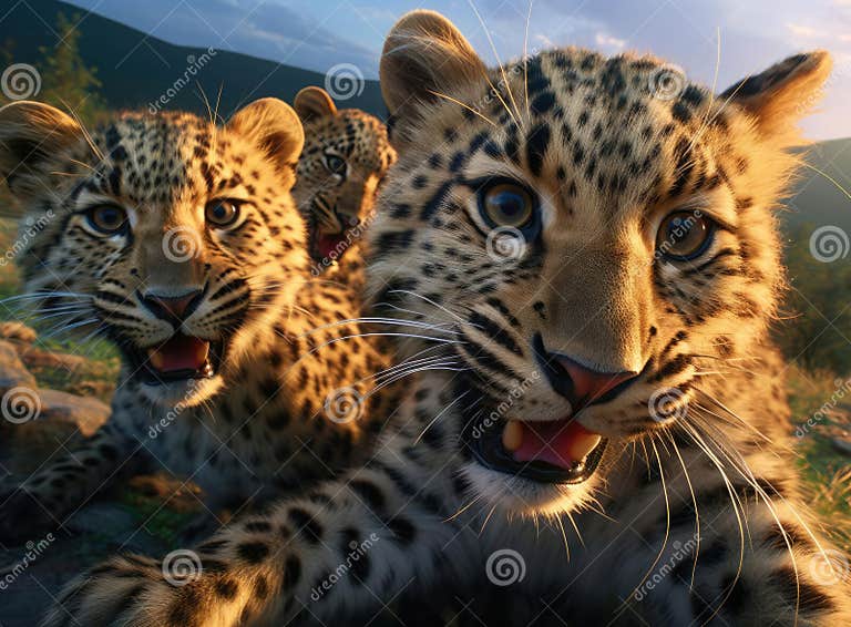 A group of small leopards stock image. Image of safari - 289773945