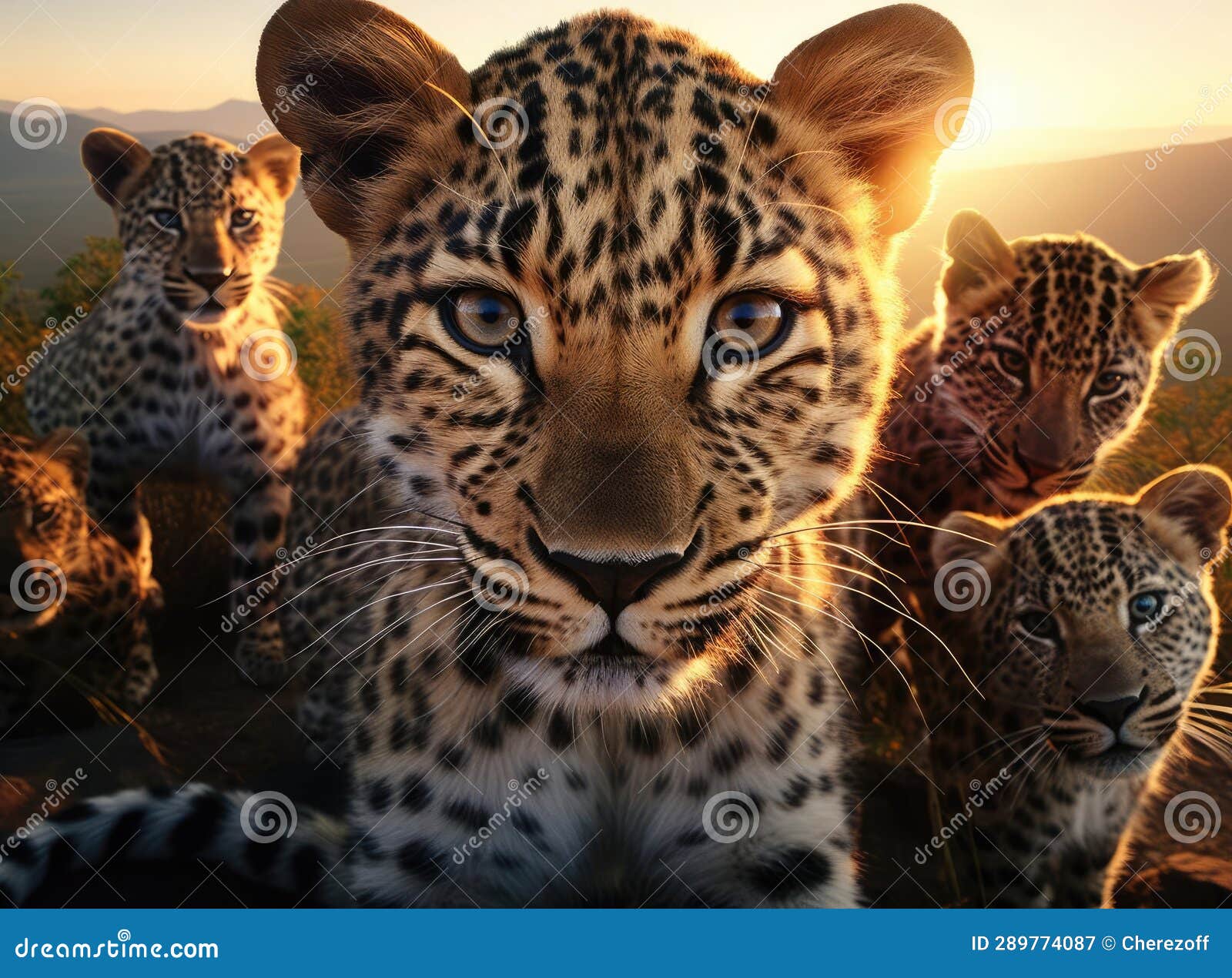 A group of small leopards stock image. Image of outside - 289774087