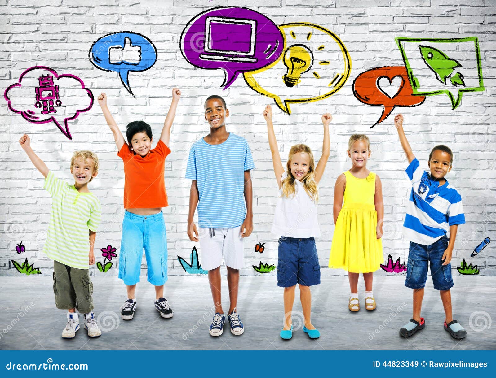 Group of Smart Kids with Icons Stock Image - Image of group, colors ...