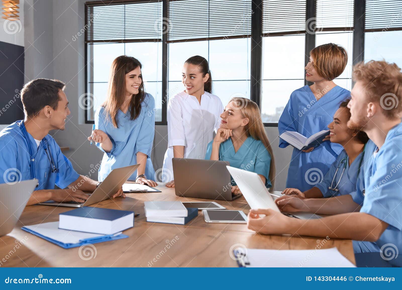 Group of Medical Students with Gadgets in College Stock Photo - Image ...