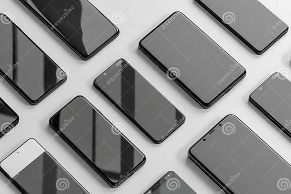 A Group of Smartphones Arranged in Different Angles on a White Surface ...