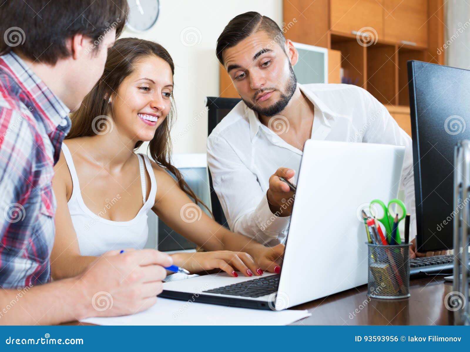 Group Smile while Using Computer Stock Photo - Image of colleague ...