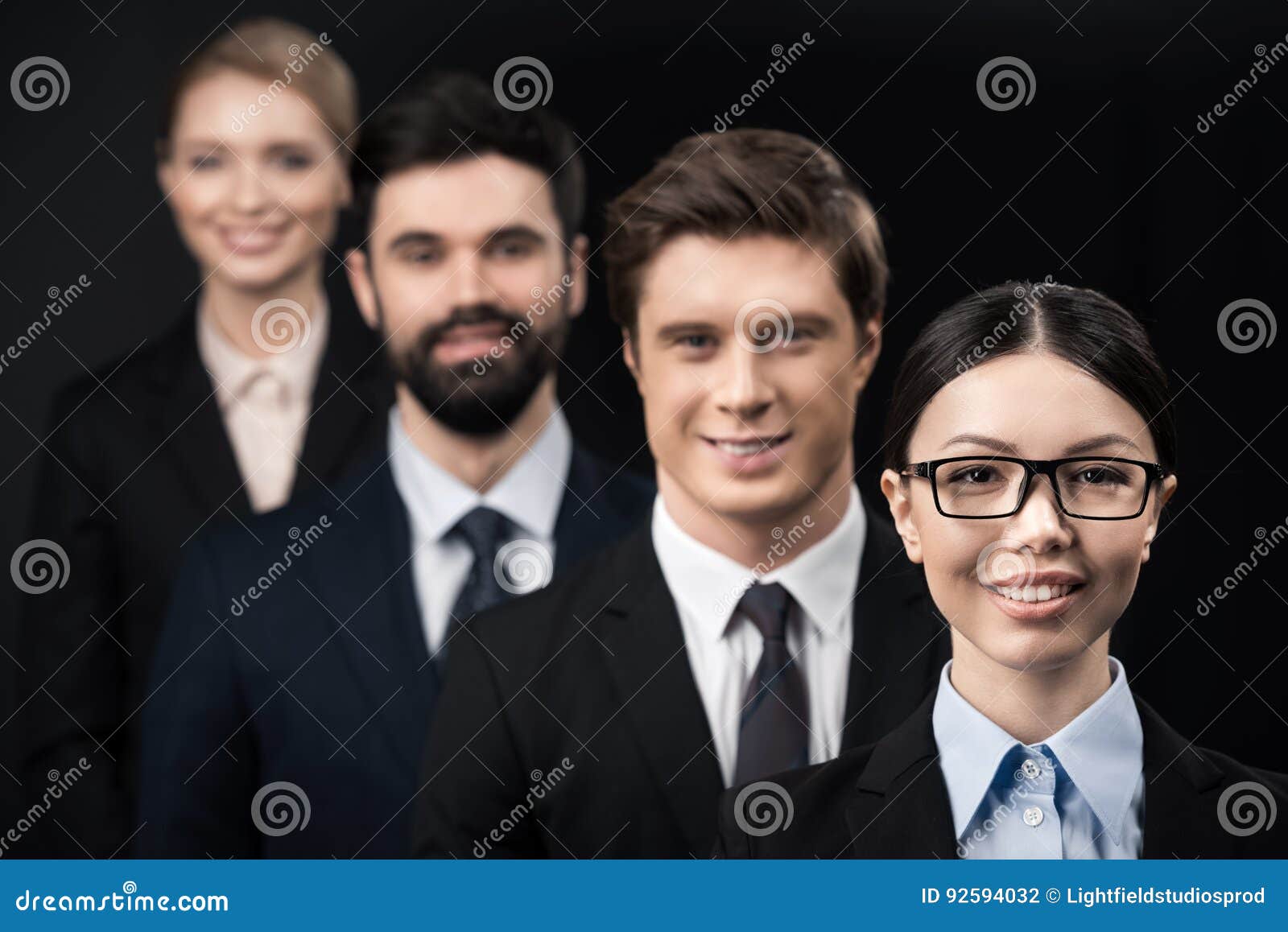 Group of Smiling Business People Standing in Row Stock Photo - Image of ...