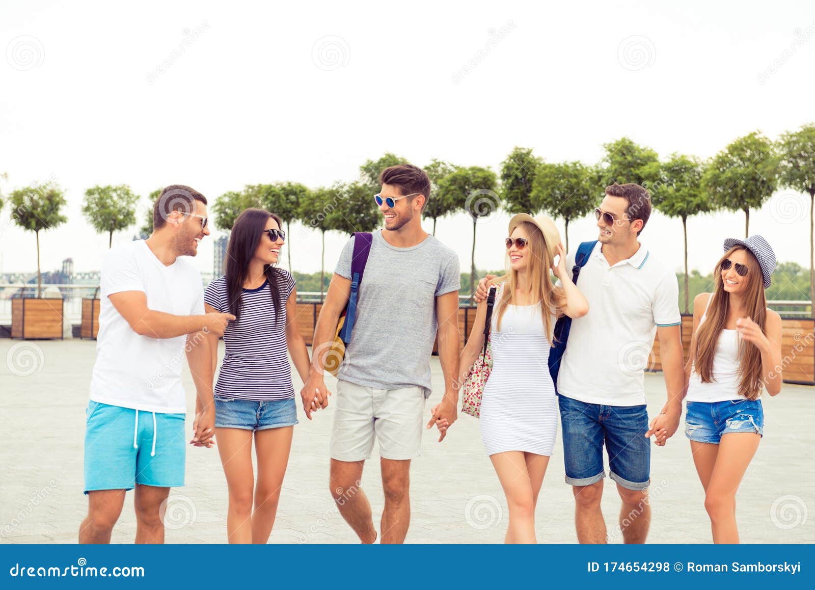 Group of Smiling Happy Young Friends Having Walk Stock Photo - Image of ...