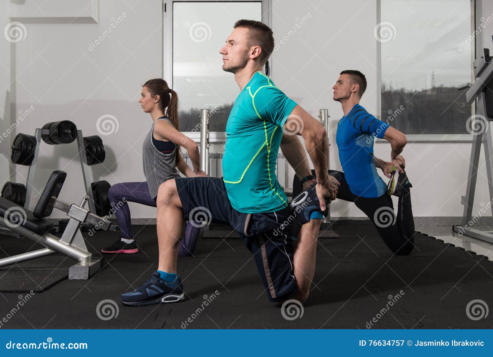 Group of Smiling People Exercising in the Gym Stock Image - Image of ...