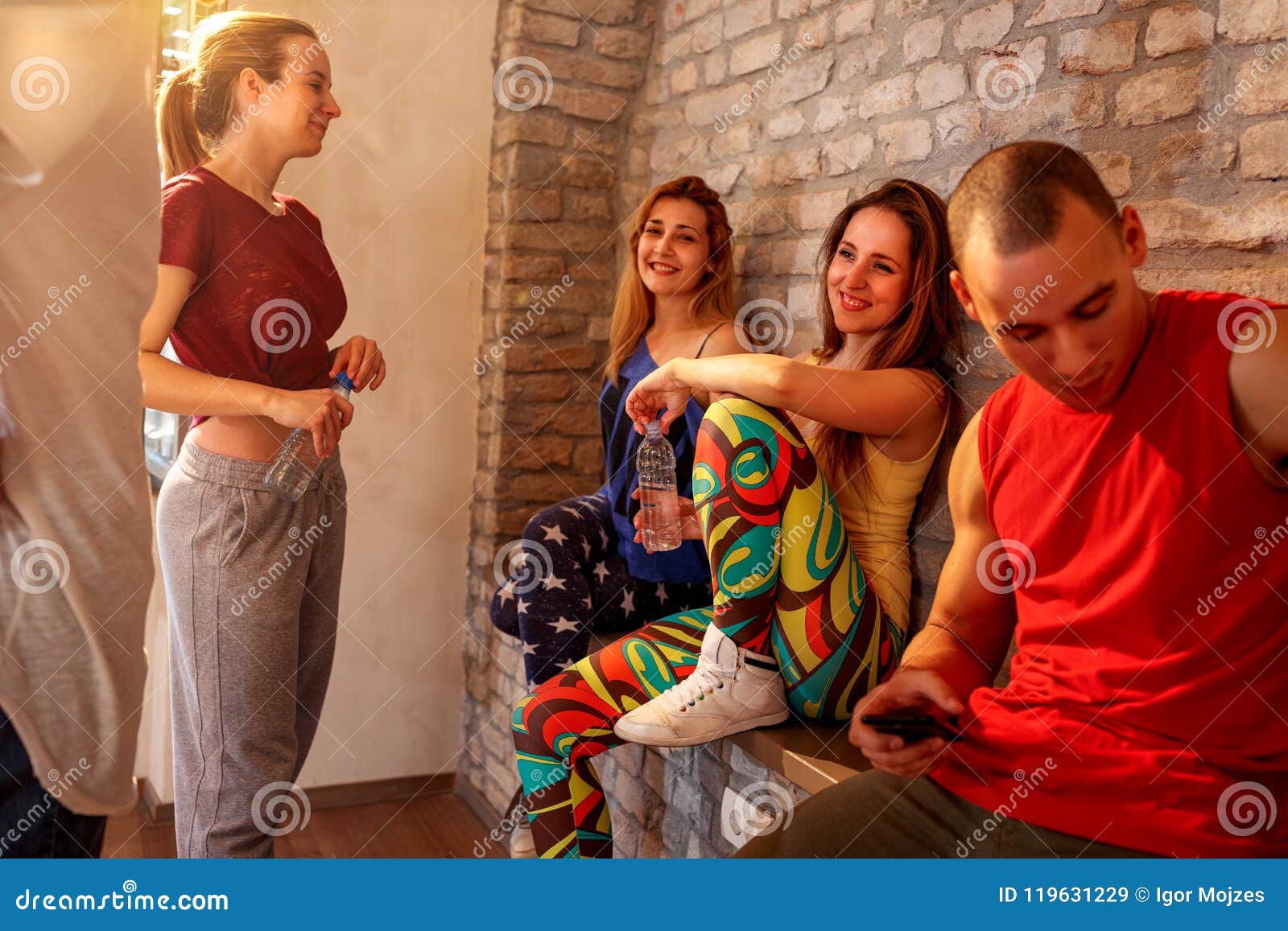 Smiling People Having a Break at Dances in Studio Stock Image - Image ...