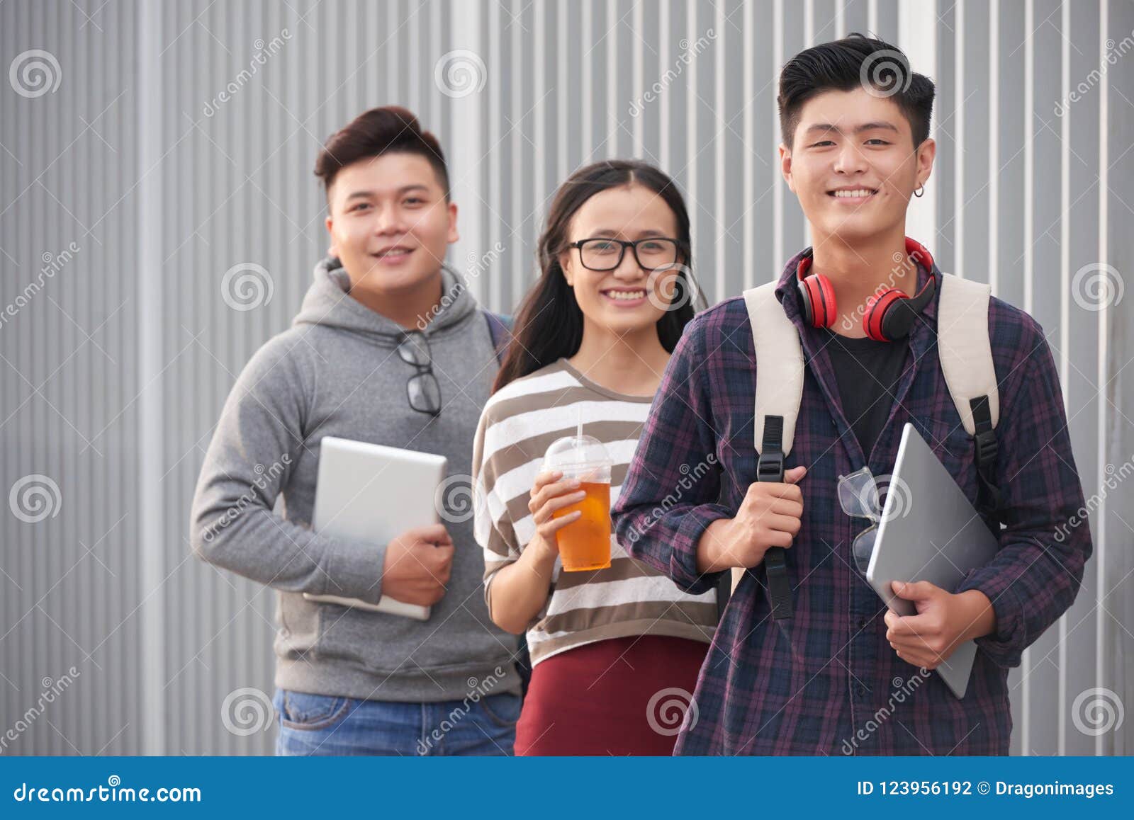 Cheerful students stock photo. Image of tablet, glasses - 123956192