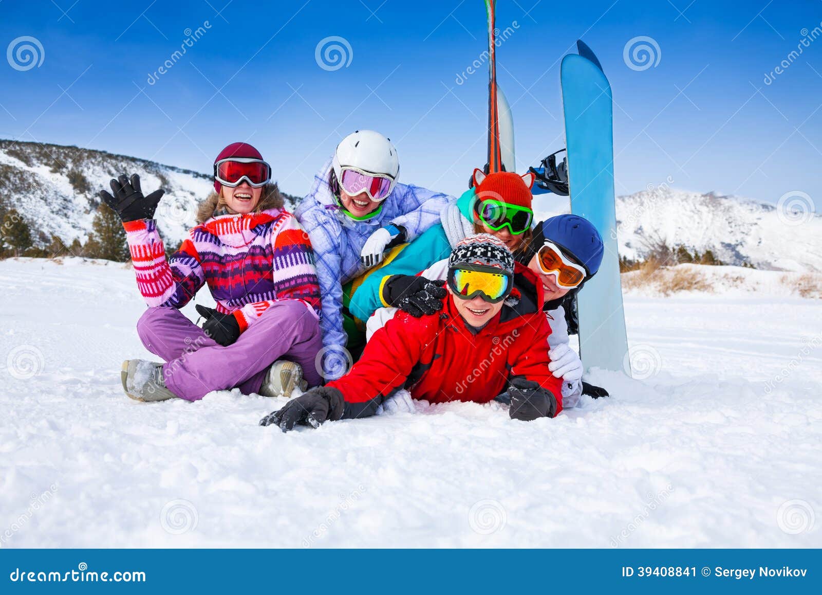 Group of Smiling Snowboarders Stock Image - Image of mates, caucasian ...