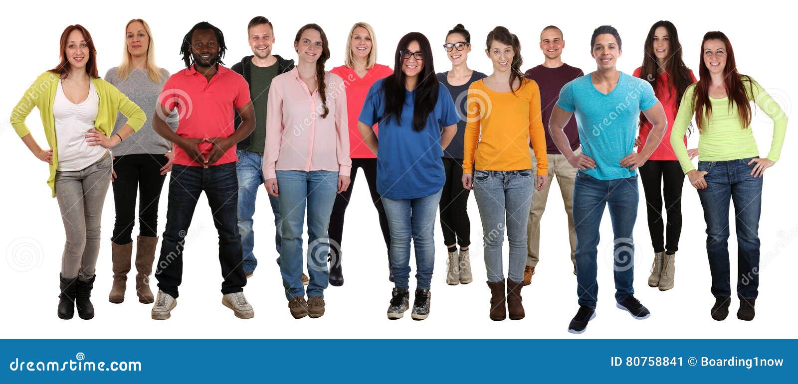 Group of Smiling Standing Young People Happy Integration Multi E Stock ...