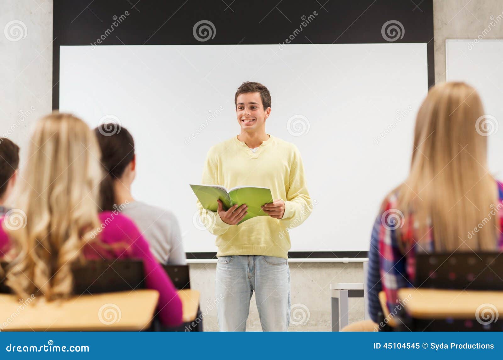 Group of Smiling Students in Classroom Stock Image - Image of college ...