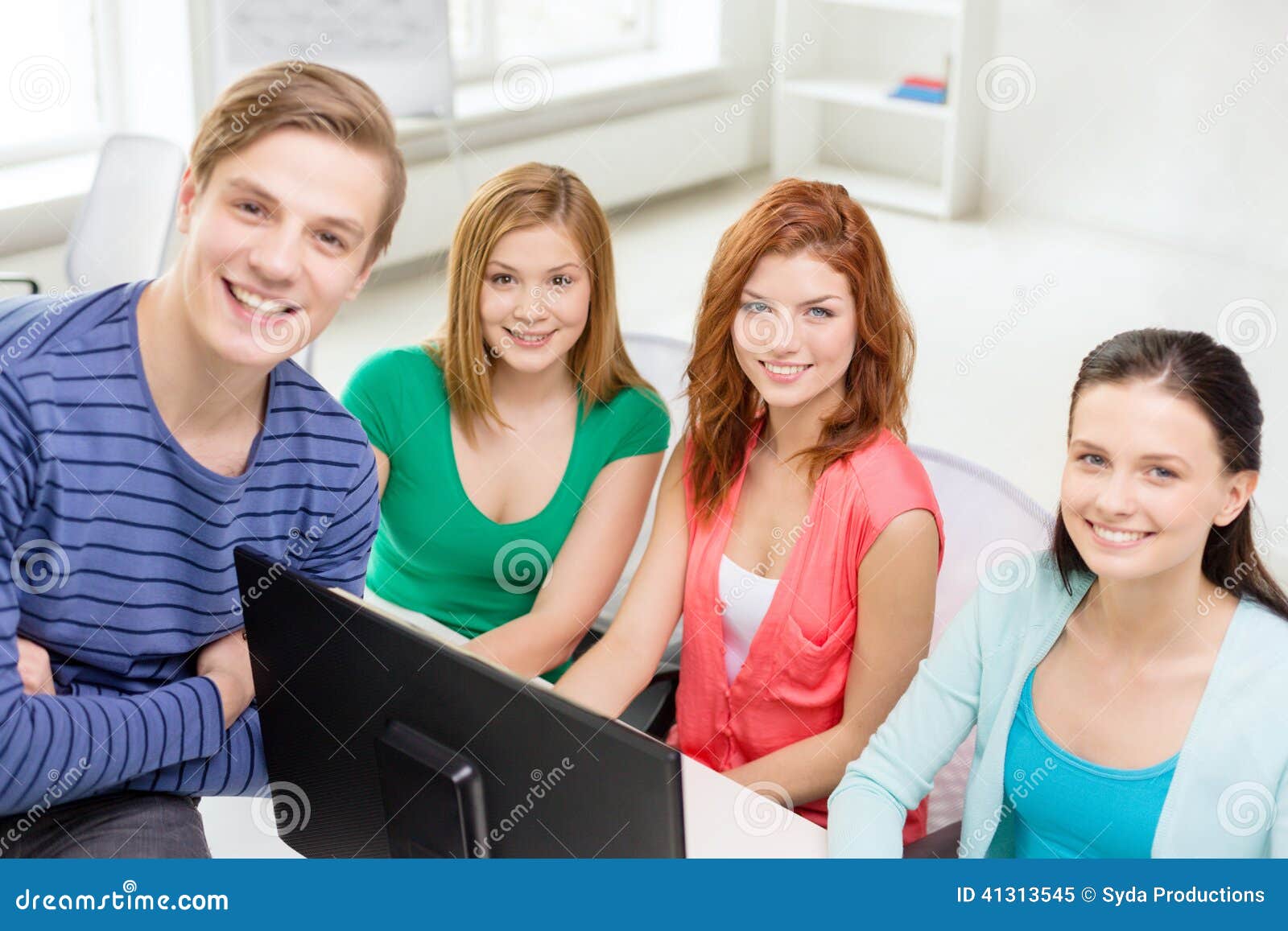 Group of Smiling Students Having Discussion Stock Image - Image of ...