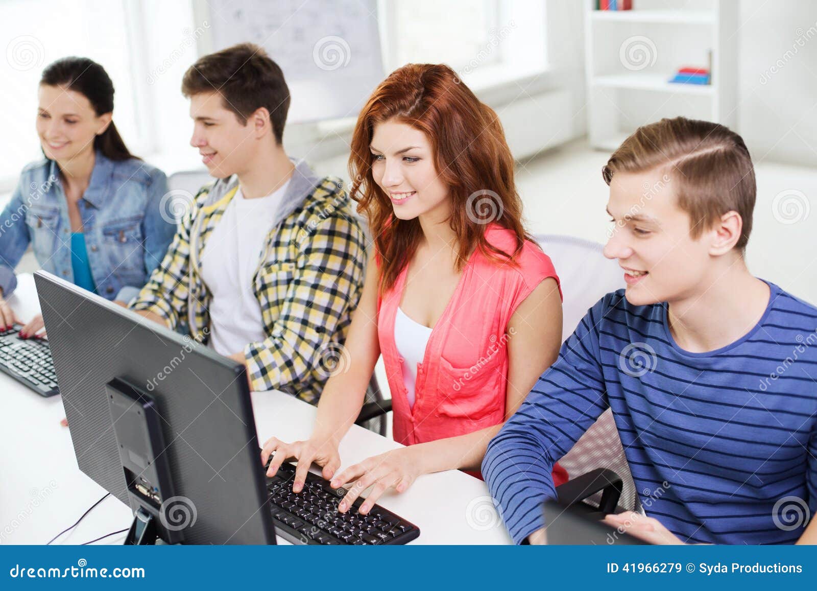 Group of Smiling Students Having Discussion Stock Image - Image of boys ...