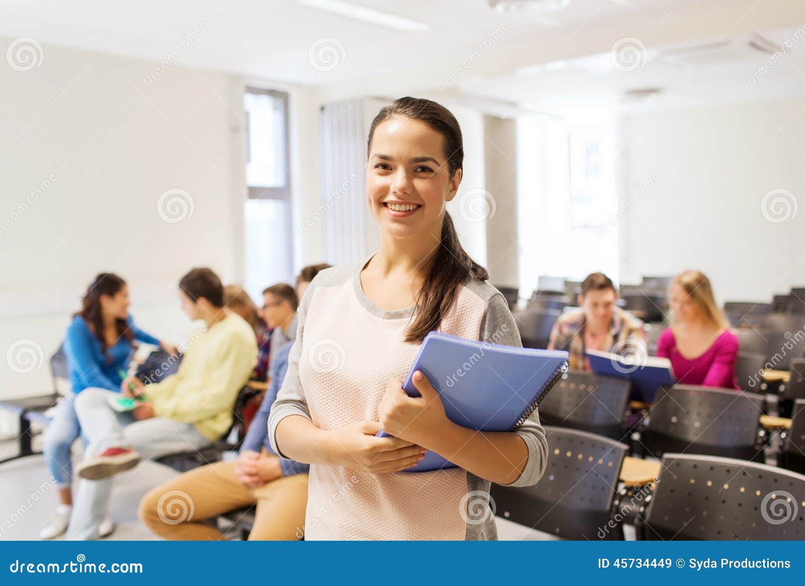 Group of Smiling Students in Lecture Hall Stock Image - Image of latin ...