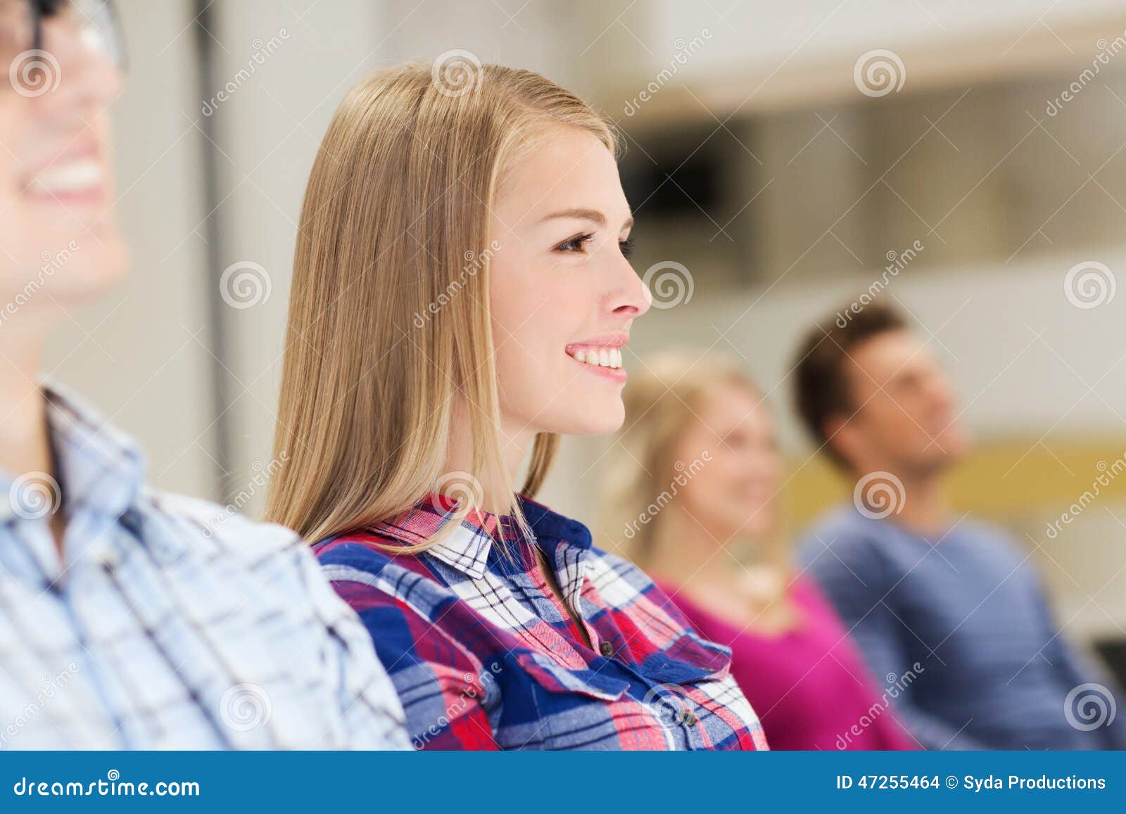 Group of Smiling Students in Lecture Hall Stock Photo - Image of ...