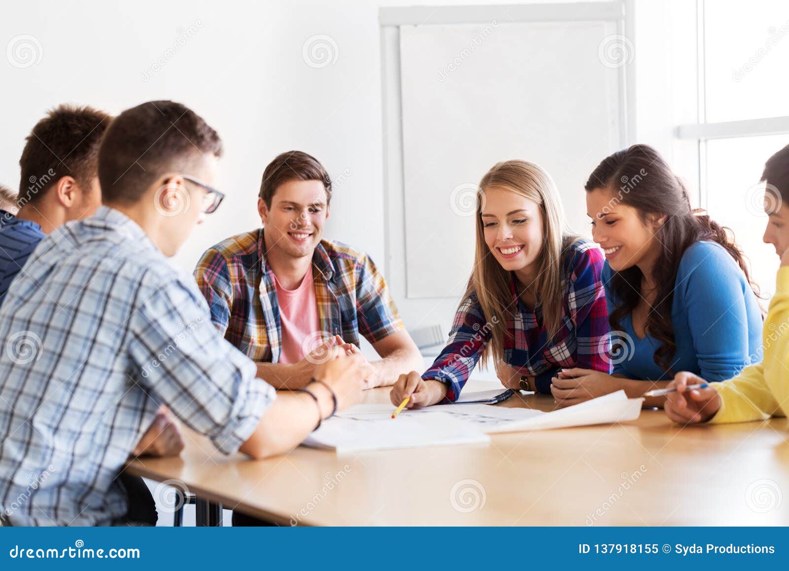 Group of Smiling Students Meeting at School Stock Image - Image of ...