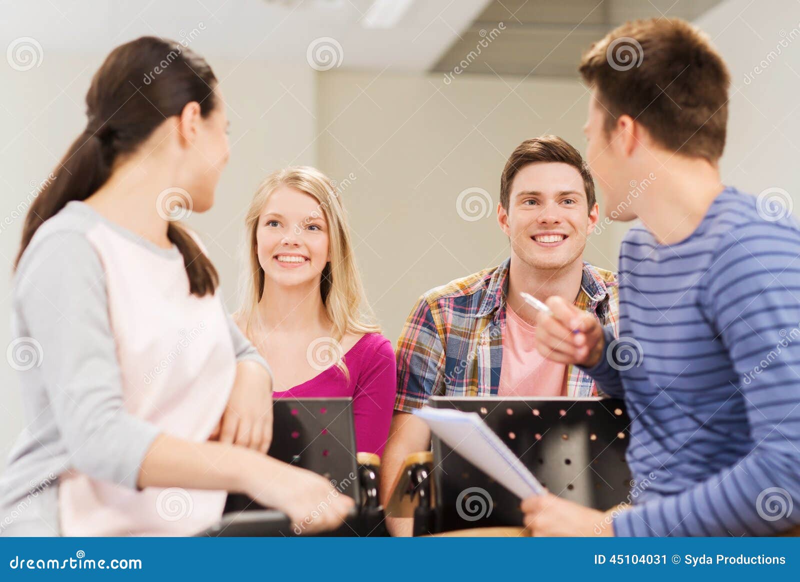 Group of Smiling Students with Notebook Stock Image - Image of ...