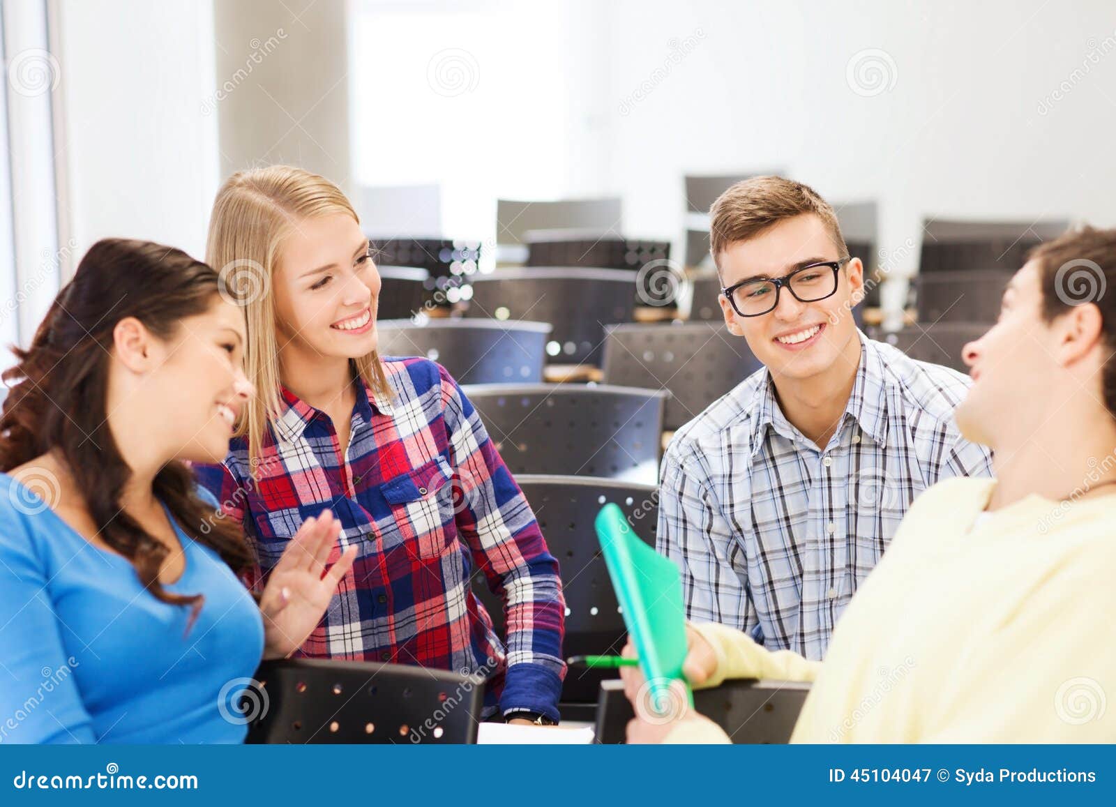 Group of Smiling Students with Notebook Stock Image - Image of ...