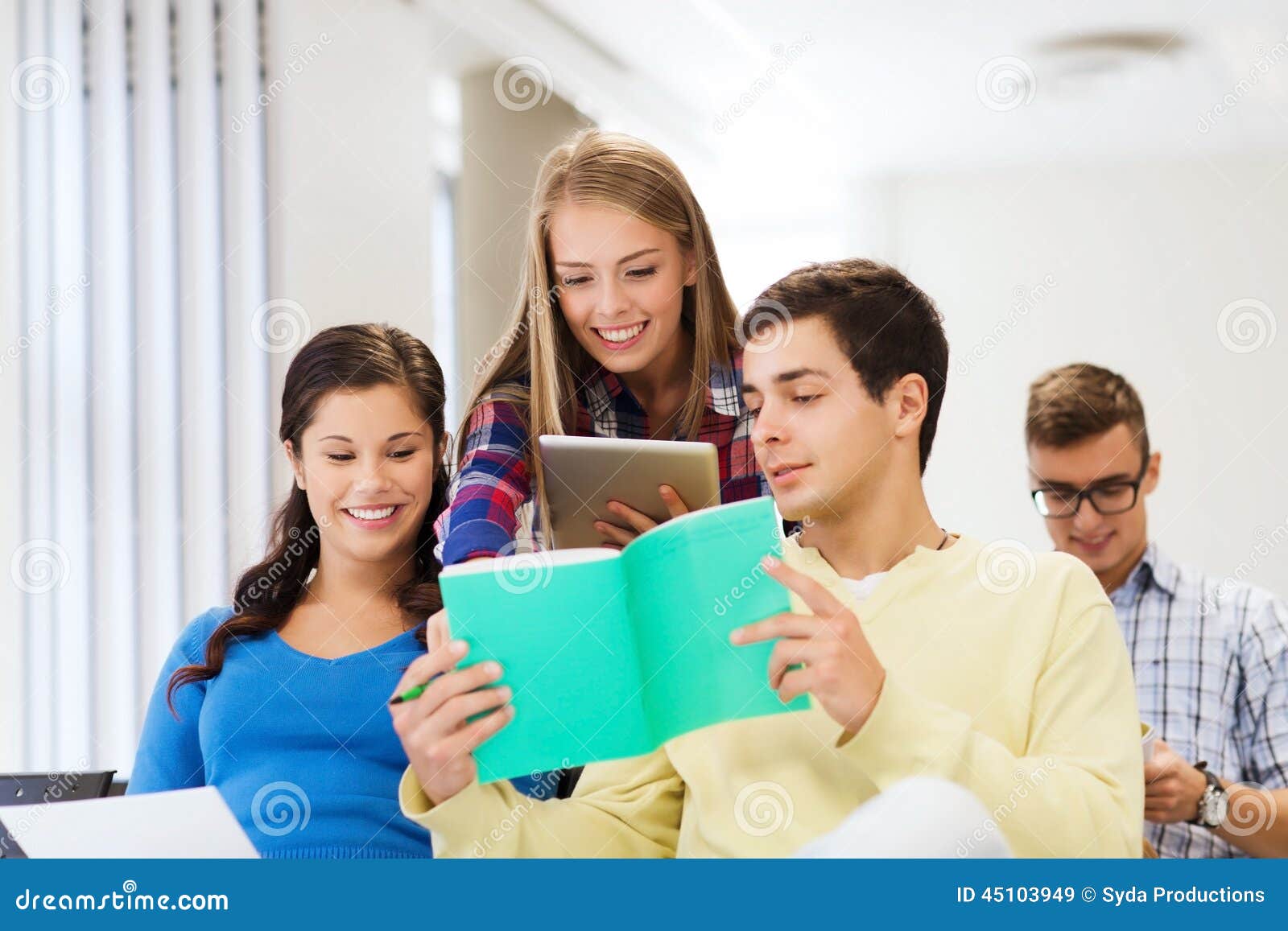Group of Smiling Students with Tablet Pc Stock Image - Image of ...