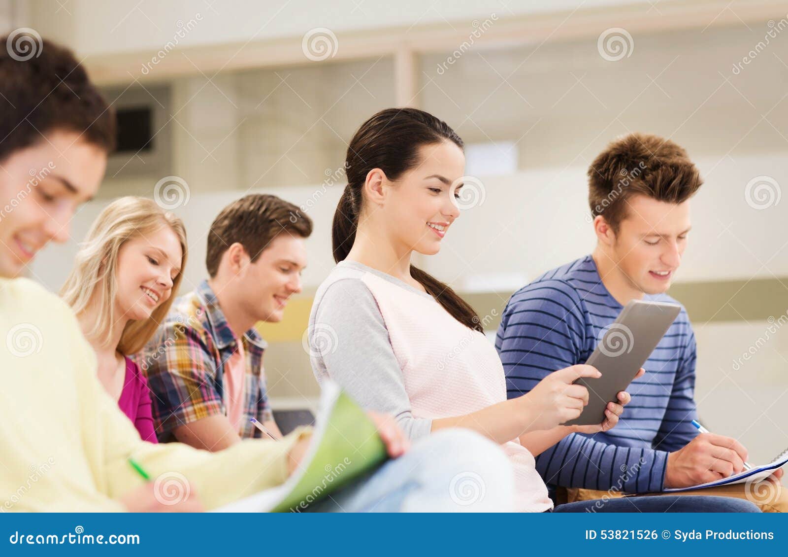 Group of Smiling Students with Tablet Pc Stock Photo - Image of ...