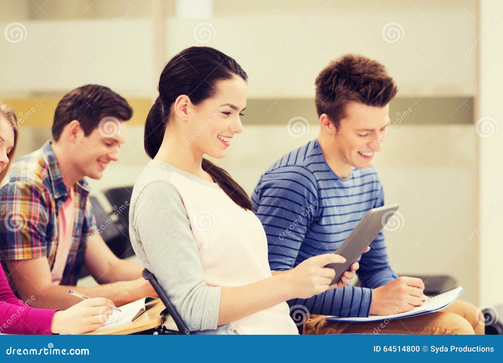 Group of Smiling Students with Tablet Pc Stock Photo - Image of gadget ...
