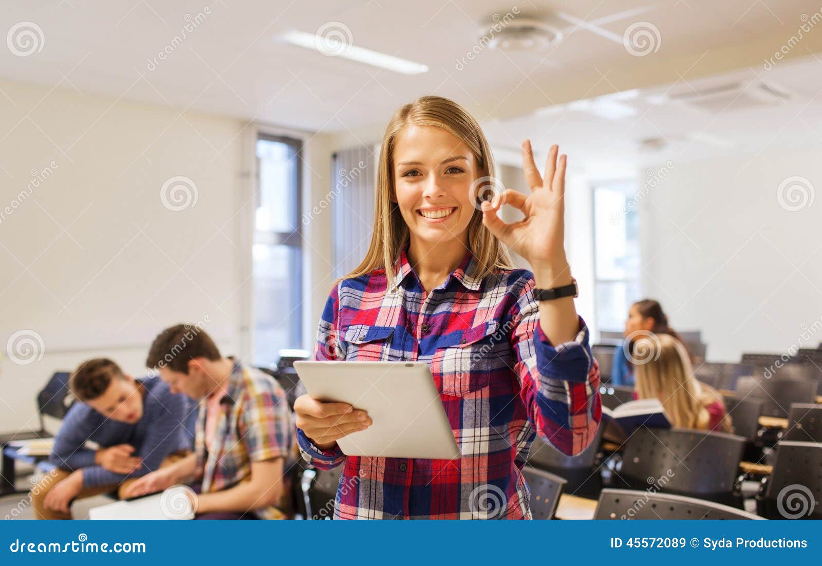 Group of Smiling Students with Tablet Pc Stock Image - Image of ...