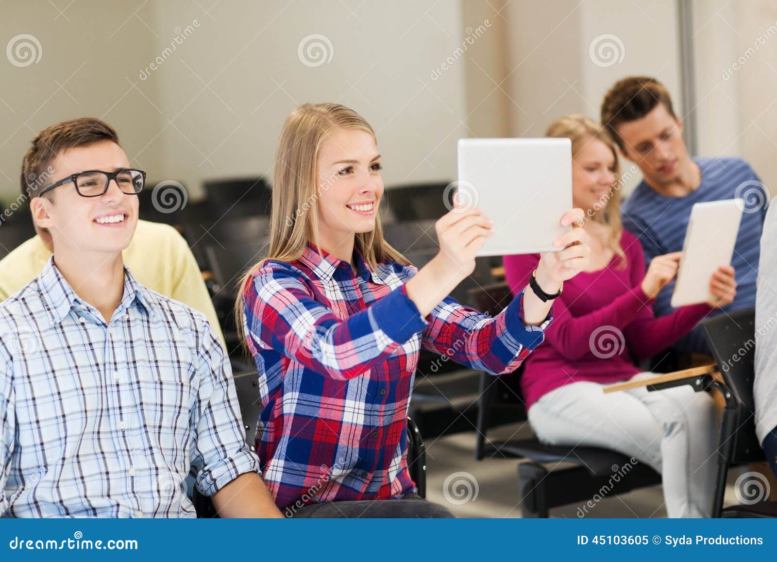 Group of Smiling Students with Tablet Pc Stock Image - Image of ...
