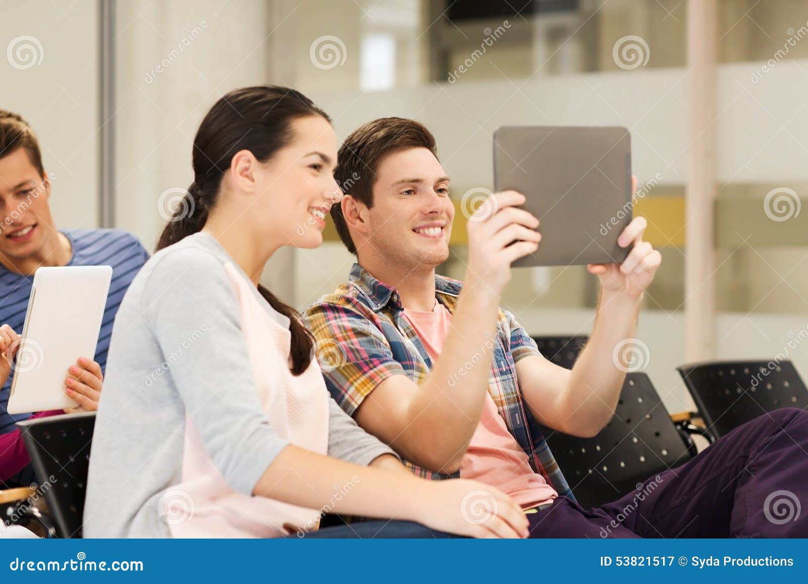 Group of Smiling Students with Tablet Pc Stock Image - Image of ...