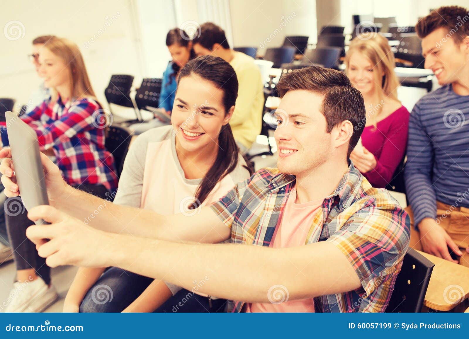 Group of Smiling Students with Tablet Pc Stock Image - Image of indoors ...
