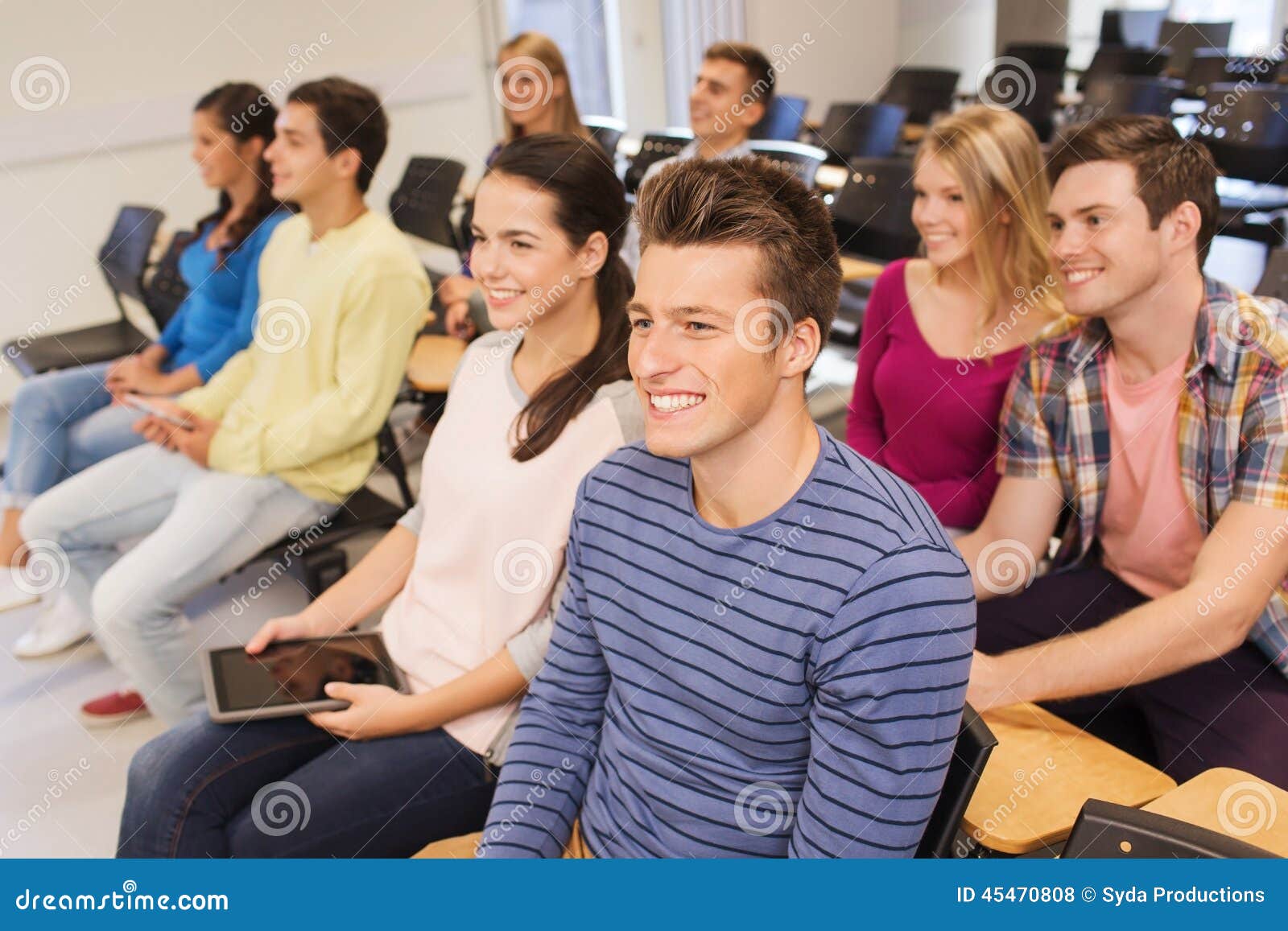 Group of Smiling Students with Tablet Pc Stock Photo - Image of ...