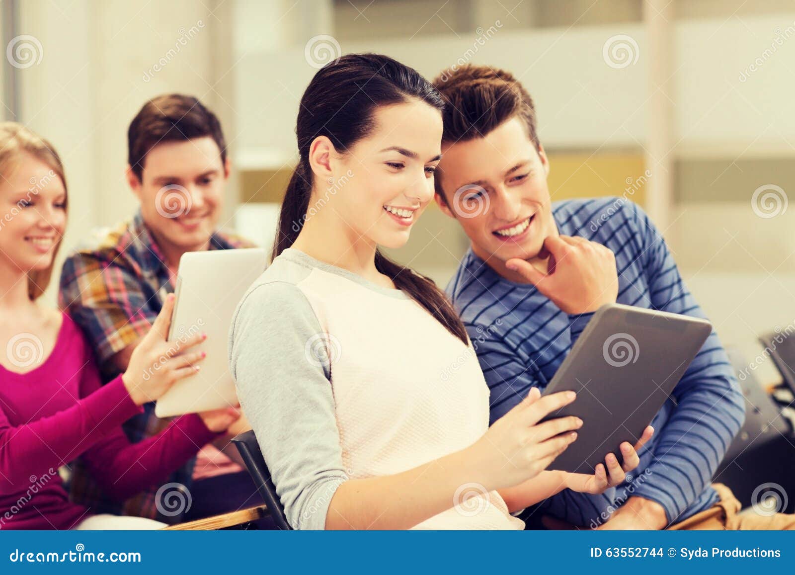 Group of Smiling Students with Tablet Pc Stock Photo - Image of college ...