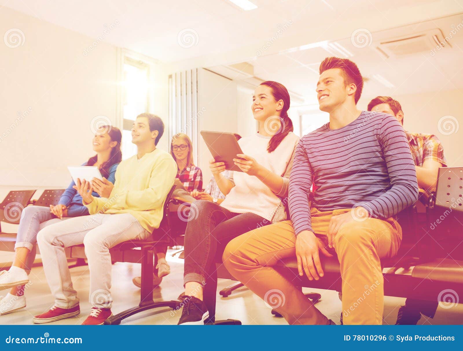 Group of Smiling Students with Tablet Pc Stock Photo - Image of ...