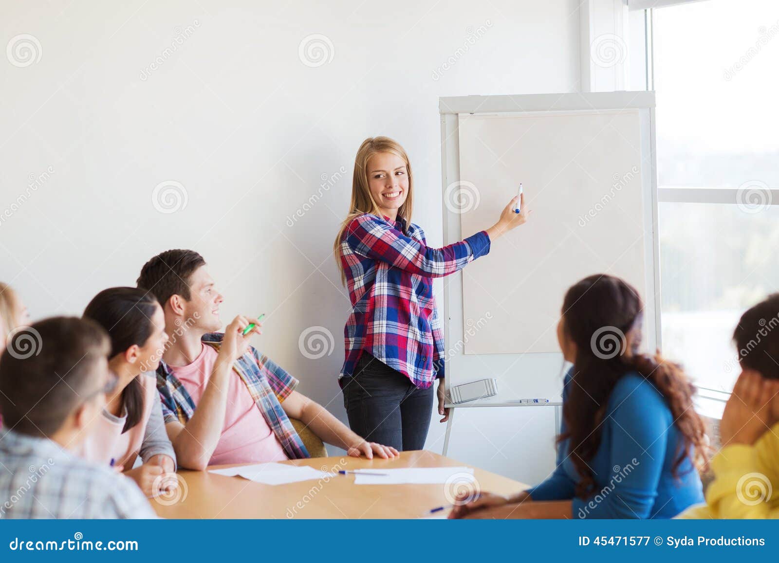 Group of Smiling Students with White Board Stock Image - Image of ...