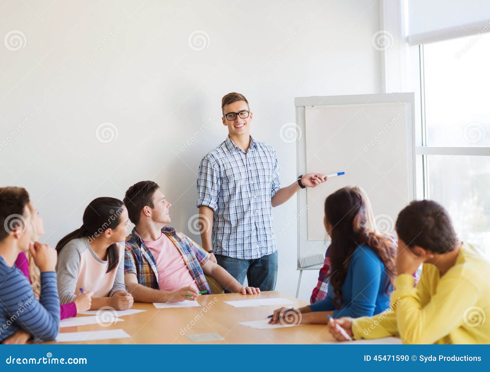 Group of Smiling Students with White Board Stock Photo - Image of boys ...