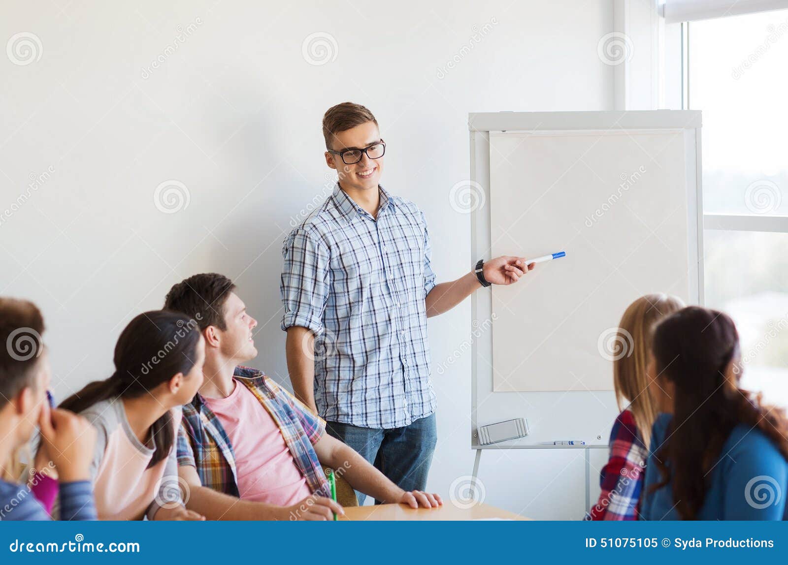 Group of Smiling Students with White Board Stock Image - Image of ...