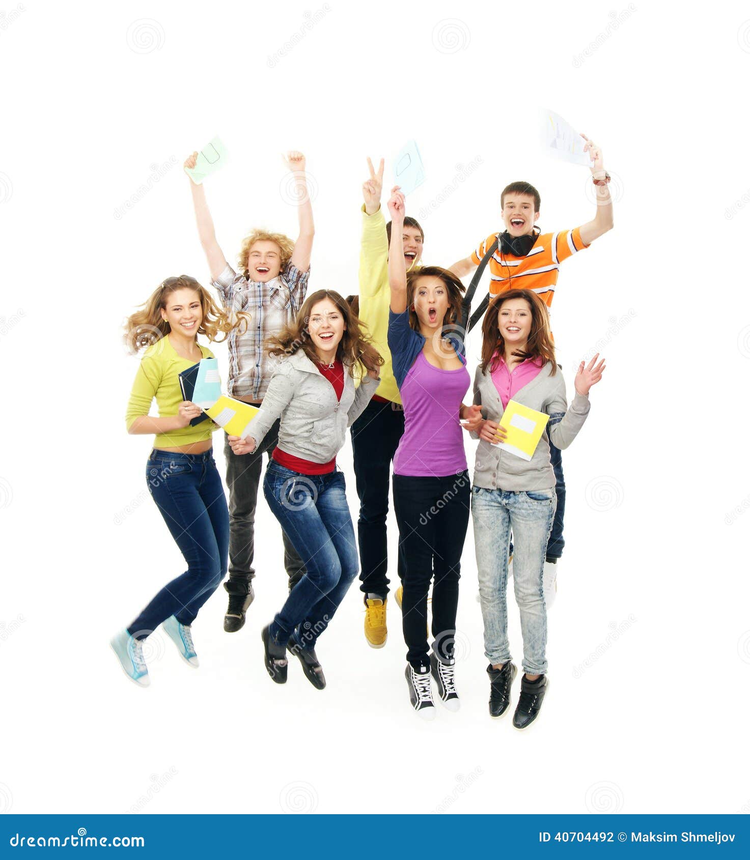 Group of Smiling Teenagers Jumping Together Stock Photo - Image of ...