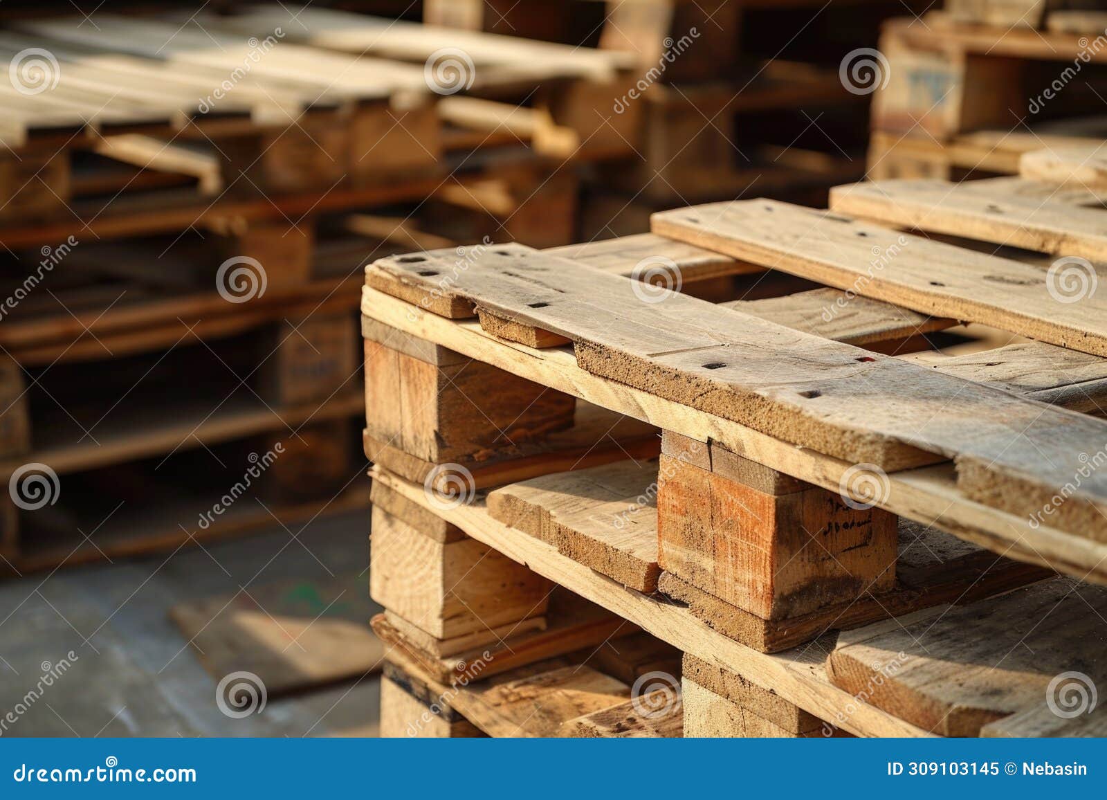 A Group of Smooth, New Wooden Pallets Arranged in a Towering Stack Near ...
