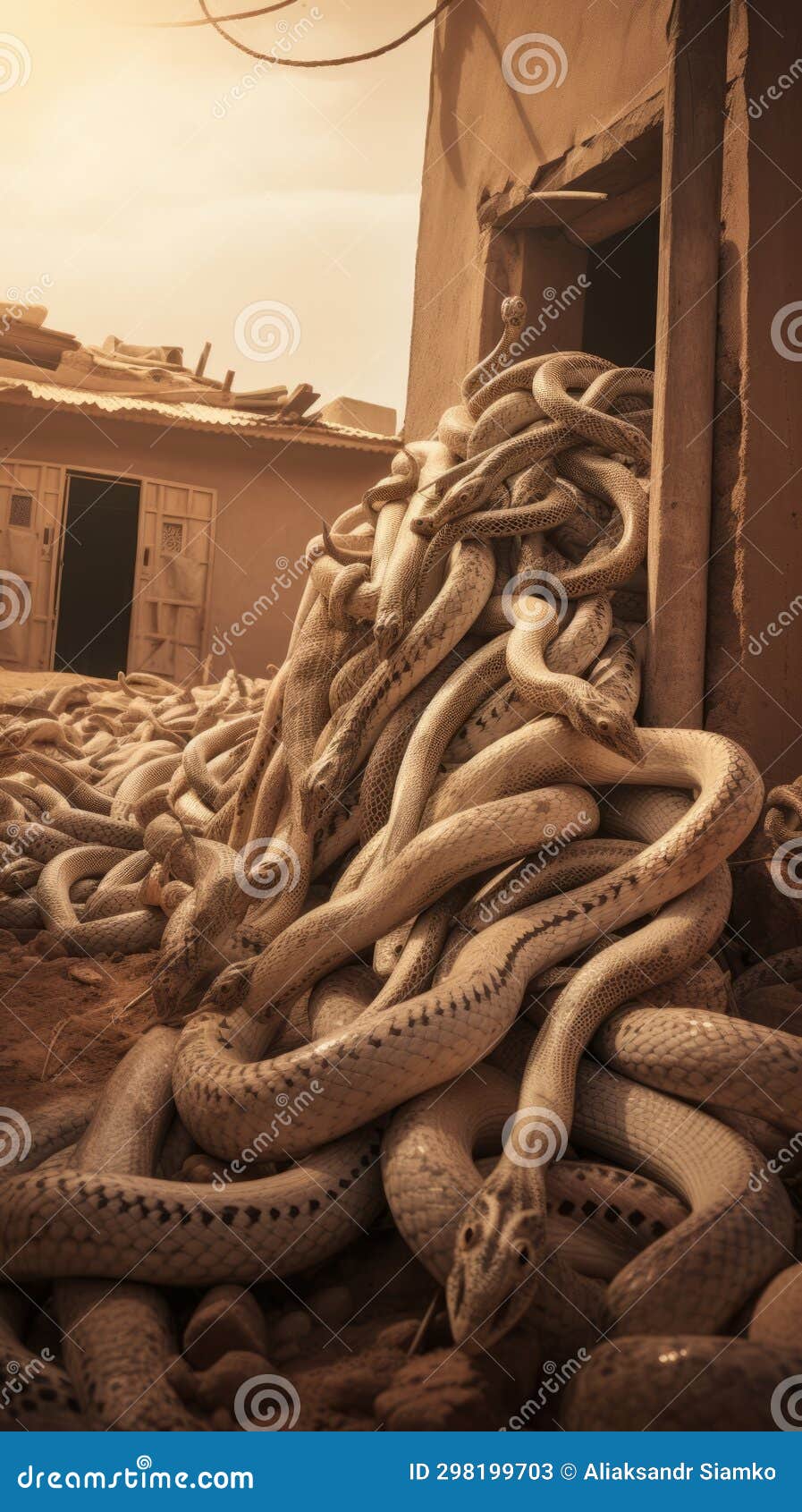 A Group of Snakes Around a Building Stock Illustration - Illustration ...